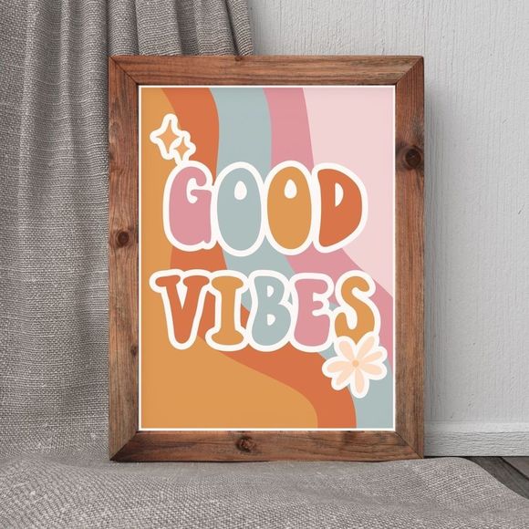 Wall Decor | Good Vibes Retro Original Art Print Trippy Decor 8x1 ...